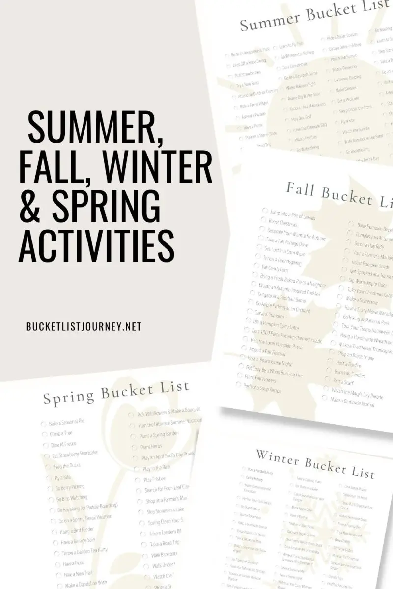 Seasonal Bucket List Printables: Summer, Fall, Winter & Spring