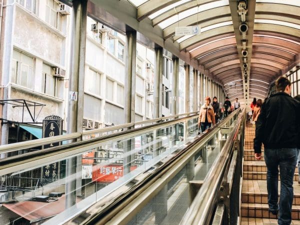 Riding the Longest Escalator in the World. Mid-Levels in Hong Kong.