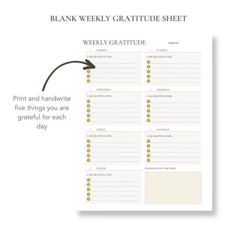 Printable Daily & Weekly Gratitude Journal Worksheet