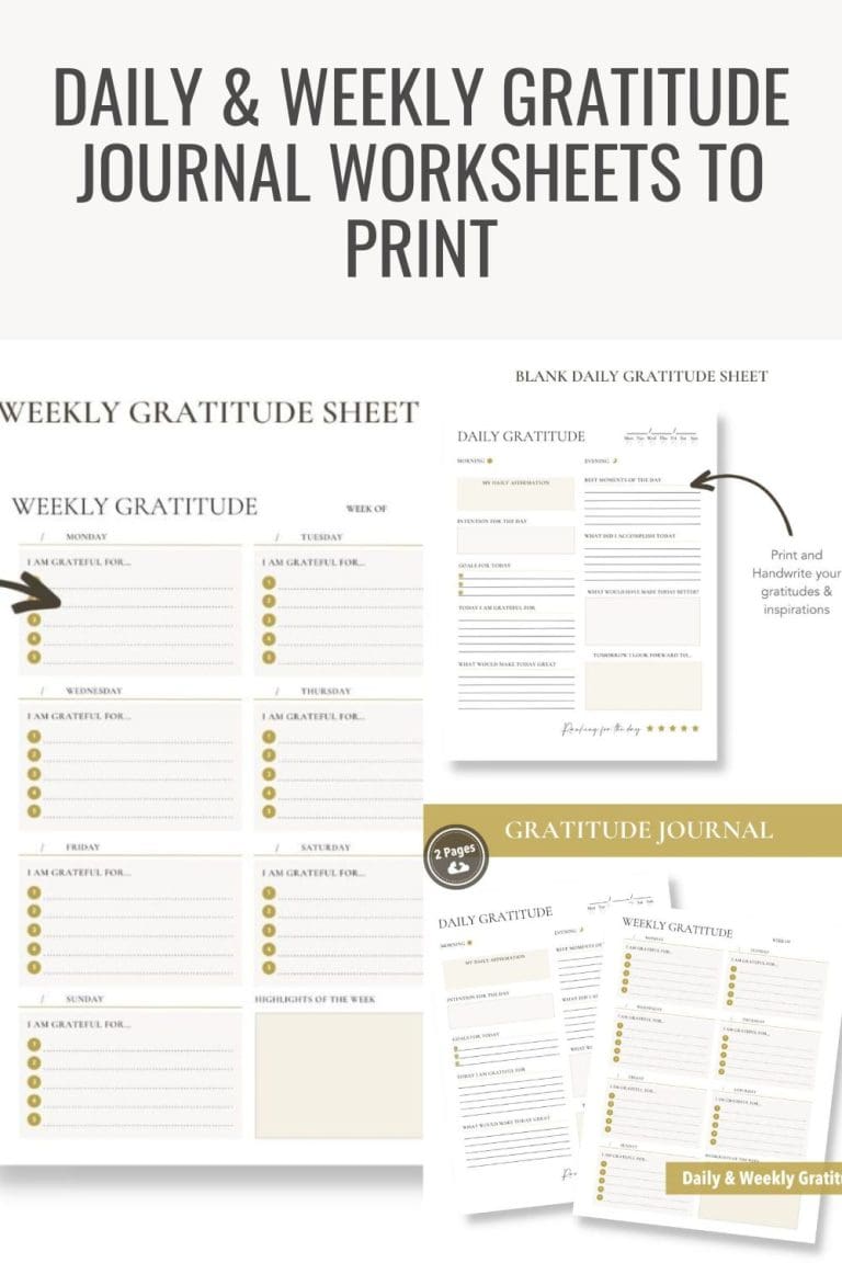 Printable Daily & Weekly Gratitude Journal Worksheet