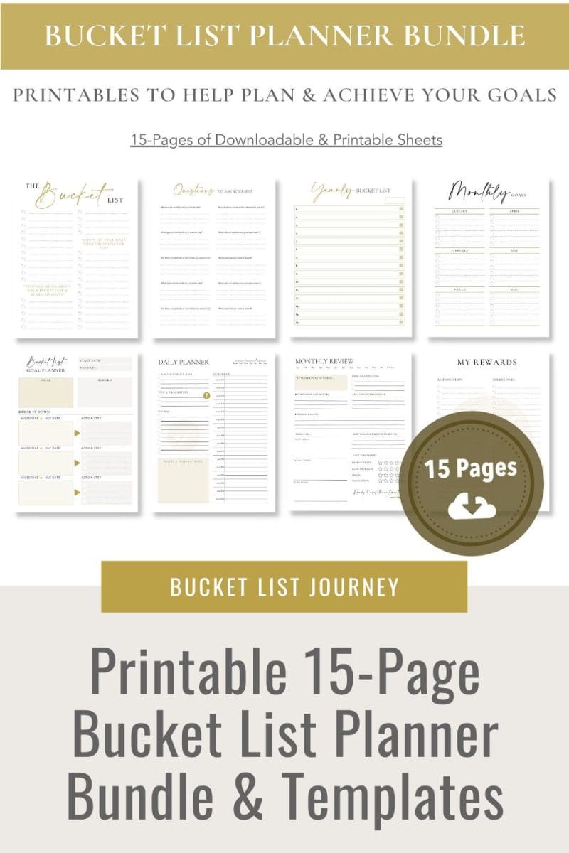 15-Page Bucket List Planner Bundle & Templates (Printable)